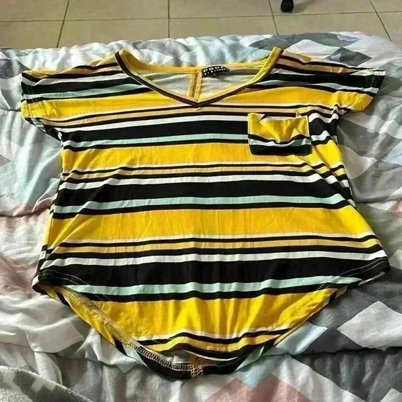 Poof! | Tops | Striped Yellow Blouse | Poshmark